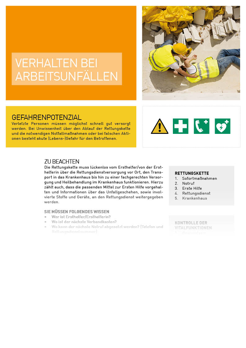 Verhalten bei Arbeitsunfällen - Unterweisung / Arbeitsanweisung - SAFEGUARD