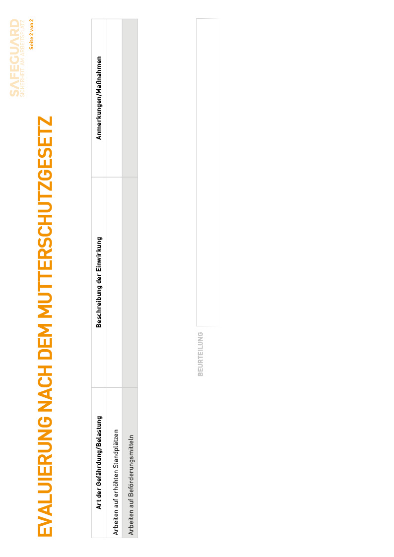 Evaluierung nach dem Mutterschutzgesetz - Vorlage - SAFEGUARD