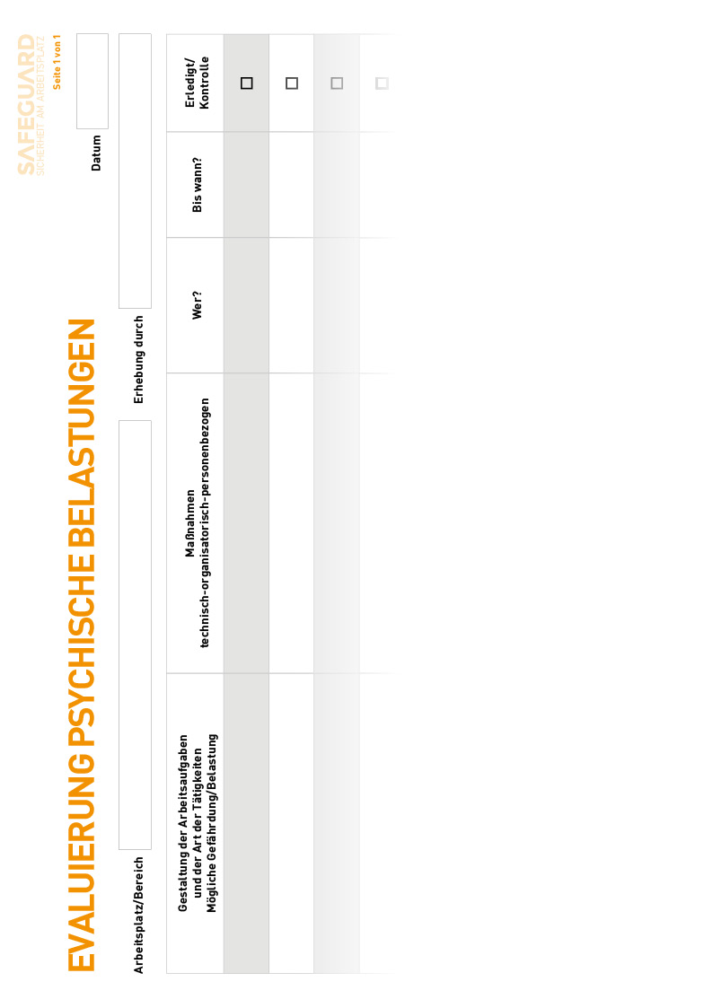 Evaluierung psychische Belastungen - Vorlage - SAFEGUARD