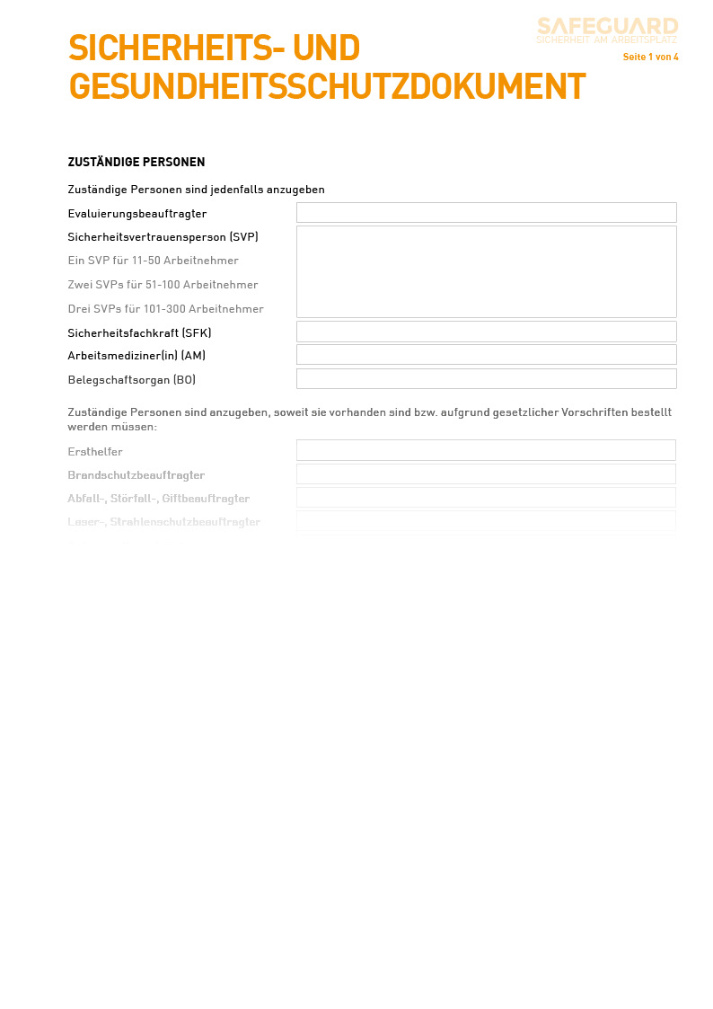 Sicherheits-und Gesundheitsschutzdokument - Vorlage - SAFEGUARD